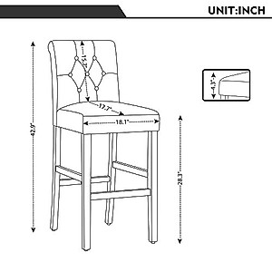 LSSBOUGHT 30 Inches Stylish Fabric Barstools with Solid Wood Legs and Button-Tufted Back,Set of 2 (Gray)