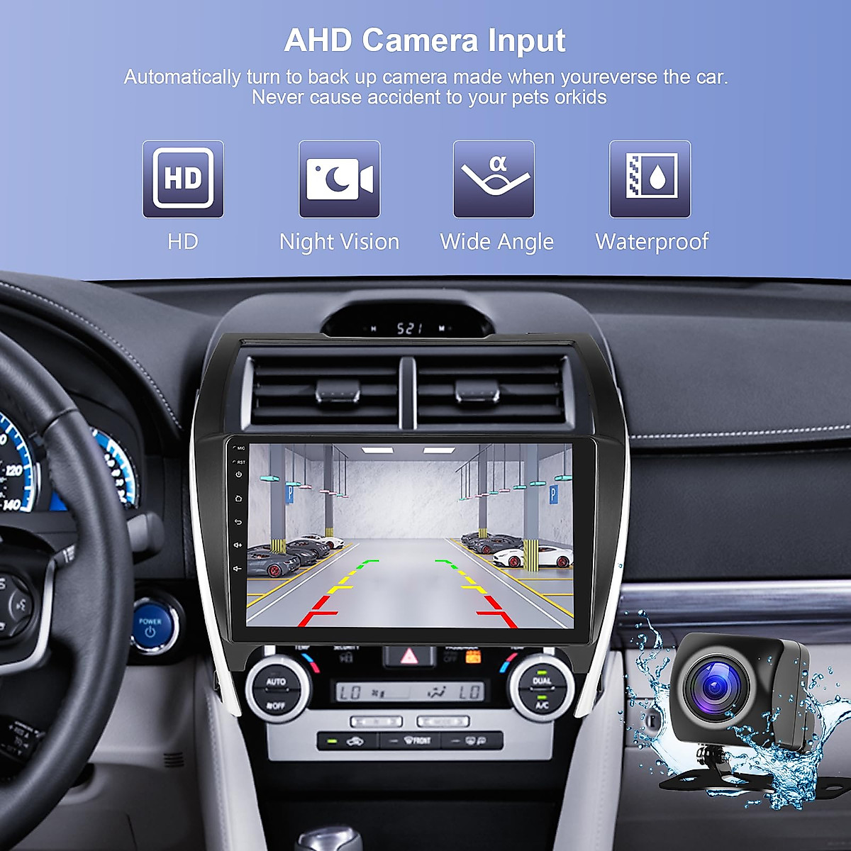 2G 64G Android Double Din Car Stereo with Apple Carplay, Rimoody 10.1 Inch Touch Screen 2 Din Car Radio with GPS Navigation Bluetooth FM HiFi WiFi Android Auto + AHD Backup Camera