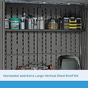 Suncast Horizontal and XL Vertical Shed Shelf Kit, Space-Saving Shelf for Outdoor Storage Sheds, 67" W x 10.25" D x 1.25" H, Black, BMSASHELFH2