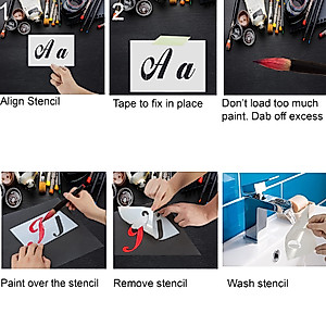 124 Alphabet Numbers & Mandala Stencils Small & Large 2 & 4 Inches Upper Lowercase Arts Crafts Letters Stencil Reusable Template for Calligraphy DIY Painting Wood Wall Fabric Rock Bullet Journal Kit