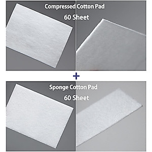 Beejong [120EA] Premium 2 in 1 Facial Cleansing Square Cotton Pads - Two Types of Face Wipes Cotton Pads for Toner, Makeup Remover | Compressed 60EA & Sponge 60EA | Made in Korea (1 Pack)