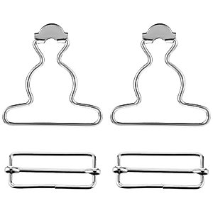 Lusofie 2 Pairs Metal Overall Buckles Suspender Clips Buckle with Rectangle Buckle Adjustable Overall Bib Clips Replacement No-Sew Button for Pants Trousers Jeans Jacket (Silver)
