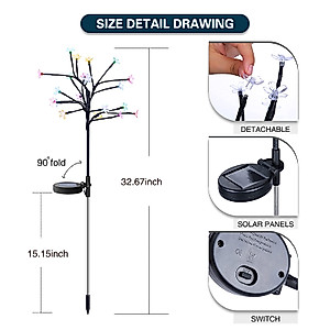Solar Garden Lights Outdoor, Cherry Blossom Solar Lights, 20 LED DIY Landscape Lights, Waterproof Solar Decorative Lights for Pathway, Driveway, Patio and Front Yard Decor, Auto ON/Off (2 Pack)