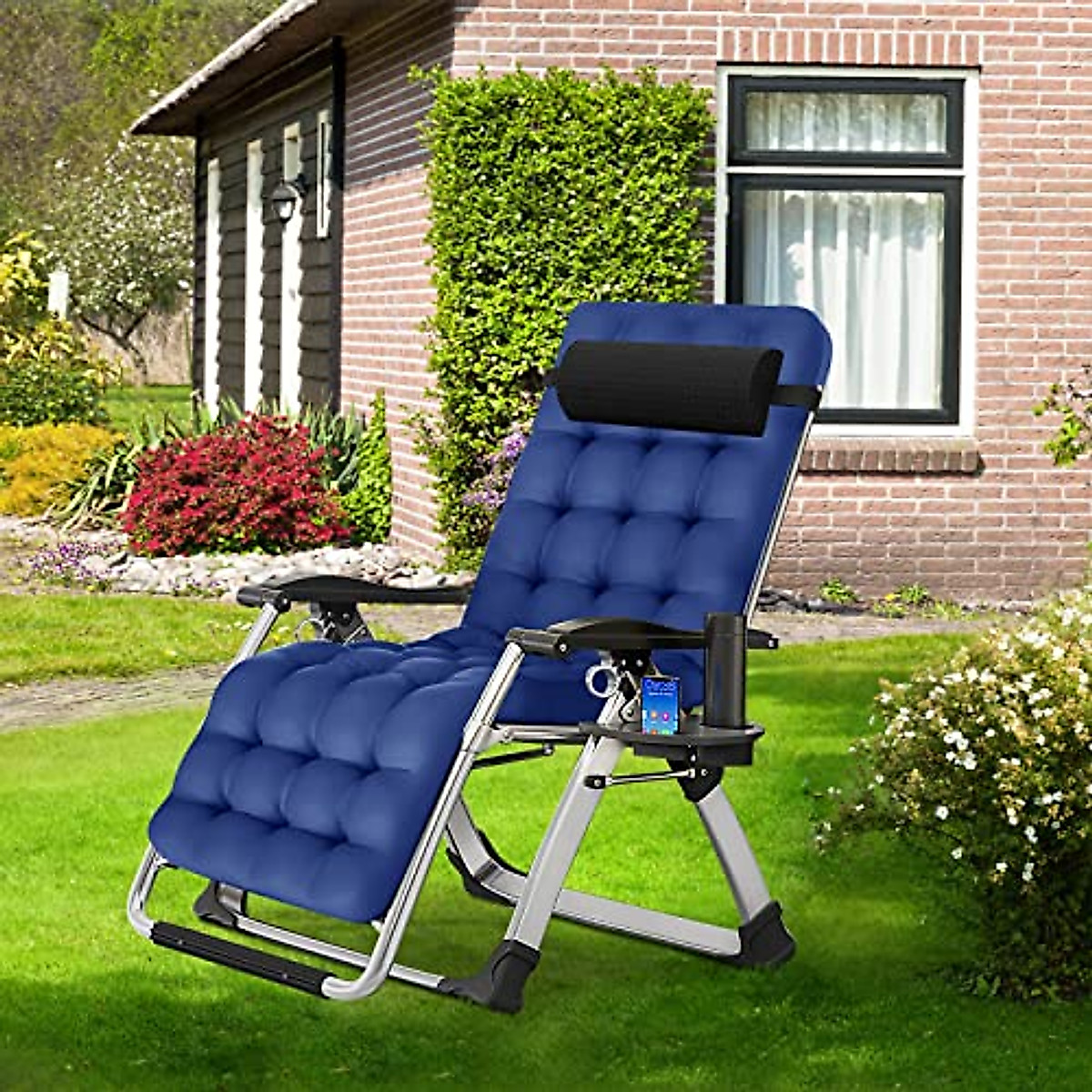 ABORON Zero Gravity Chair,Premium Outdoor Lawn Folding Lounge Chairs,Sturdy Adjustable Reclining Patio Chairs with Removable Cushion,Headrest & Tray
