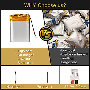 YDL 3.7V 1200mAh 103040 Lipo Battery Rechargeable Lithium Polymer ion Battery Pack with PH2.0mm JST Connector