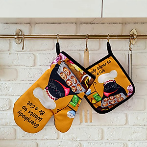Everybody Wants to be a Cat,Oven Mitts and Pot Holders Sets of 2，Funny Oven Mitt，Silicone Non-Slip Oven Mitts,Cat Oven Mitts,Cat Lover Gift,Birthday Gift for Cat Owner,Cat Lover,Cat Mom