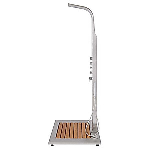 Signature Hardware 413242 Alvin Stainless Steel Thermostatic Outdoor Shower Panel with Shower Head, Hand Shower, Bodysprays and Bamboo Tray