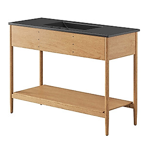 Modway Zaire 48” Mid-Century Single Bathroom Vanity Washstand in Natural Black with Ceramic Sink Basin, 48 Inches