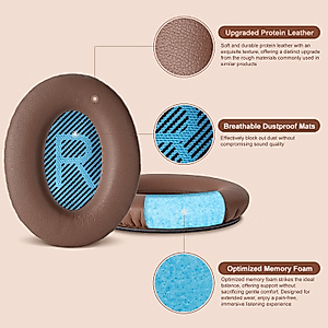 Aurivor Replacement Ear-Pads Cushions for Bose QuietComfort (QC) 35 35ii 25 15 2 and More Headphones, Upgraded Covers with Soft Protein Leather, Reinforced Sealing, Optimized Memory Foam (Coffee)