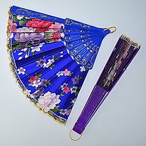 10pcs Floral Folding Hand Fan Flower Pattern Gold Side Lace Handheld Folding Fans Women Hand Folding Fans Vintage Retro Style Folding Fan