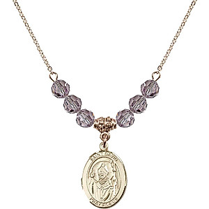 Bonyak Jewelry 18 Inch Hamilton Gold Plated Necklace w/ 6mm Light Purple February Birth Month Stone Beads and Saint David of Wales