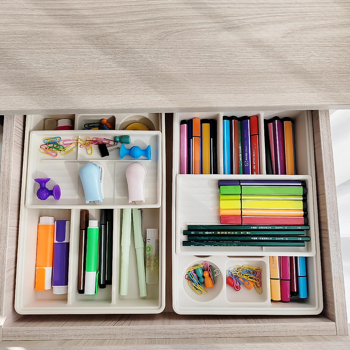 DRWUIS 2 Pack Desk Drawer Organizer Tray Desktop Drawer Organizers Junk Stationery Slides for Studio School Home Office