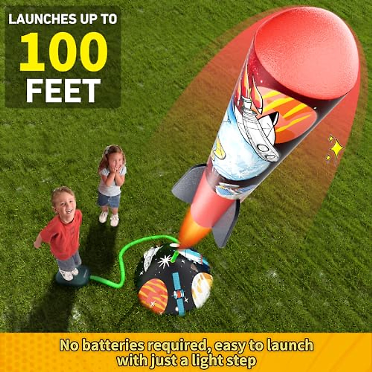 Toys Rocket Launcher for Kids - Launch up to 100 Ft, 8 Multi-Color Foam Rockets & Adjustable Launch Stand, Kids Outdoor Toys, Birthday Toys for Kids Boys Girls Age 3+ Years Old
