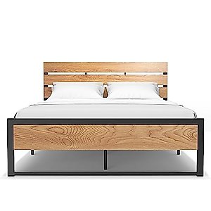 BONSOIR Full Size Bed Frame Steady Steel Platform with Wood Headboard/Footboard,No Box Spring Needed, Easy Assembly, Squeaking Free (Full Size)