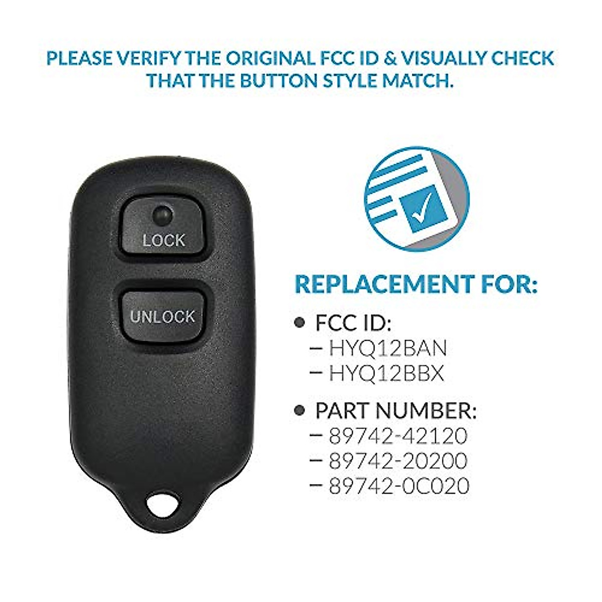 Keyless2Go Replacement for New Keyless Entry Remote Car Key Fob 3 Button FCC HYQ12BBX HYQ12BAN