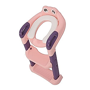 Kids Potty Training Seat with Step Stool Ladder, Foldable Toilet Training Seats Prevent Slipping Baby Toilet Potty Seat (Pink)