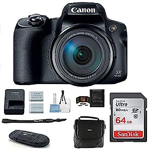 Canon PowerShot SX70 HS Digital Camera Bundle, Includes: 64GB SDXC Class 10 Memory Card + Spare Battery + Camera Bag + More.