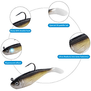 TUXIBIN Fishing Lures Soft Plastic Lures for Bass Jig Head Soft Swimbait Lifelike Plastic Baits Tackle Kit for Saltwater and Freshwater, Multi Color R5-1