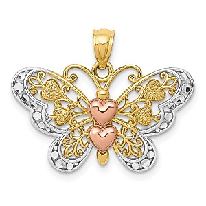 IceCarats 14K Two Tone Gold White Butterfly Wings Necklace Charm Pendant Only