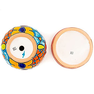 Enchanted Talavera Ceramic Succulent Pot Small Flower Planter Cactus Bonsai Pot W/Drainage Home Garden Office Desk Décor Gift (Small 4.5" x 4" with Saucer, Red)