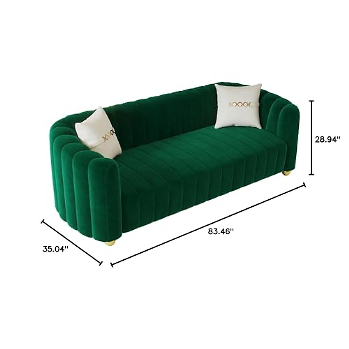 yunqishi KEAI 83.46" Green Velvet Couch for Living Room Emerald Green Large Modern Sofa with Gold Metal Sphere Legs Comfy 3 Seater Cute Sherpa Green Couches for Bedroom Office (Green)