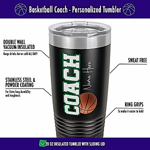 Personalized Basketball Coach Insulated Travel Tumbler – Customizable Name, Tumbler Color & Font Color – Includes Basketball Coach Gift Box - Durable, 20 oz, Stainless Steel, Double Walled