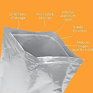 Ztalee 15 Pack 5 Gallon Mylar Bags (9.4 Mil) and 15x 2000cc Oxygen Absorbers, Vacuum Resealable Ziplock Mylar Aluminum Foil Bags, Oxygen Absorbers Packets for Long Term Food Storage