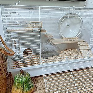 Wooden Hamster Platform with Ladder, Hamster Playground, Bird Perches Cage Toys, Hamster Rat Guinea Pig Chinchilla Cage Accessories