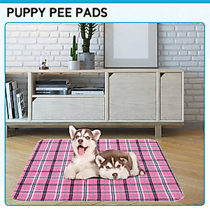 ESGPET Washable Pee Pads for Dogs - Pink Plaid 18”x24” 8Pcs, Non-Slip Reusable Whelping Pad for Puppy Training, Super Absorbent & Odor Controlling Dog Potty Pads for Playpen Crate Bed Floor Protector