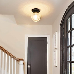 DSMJFU Black Semi Flush Mount Ceiling Light, Small Hallway Light Fixture, Vintage Close to Ceiling Light Fixture for Bathroom, Entryway, Foyer, Closet