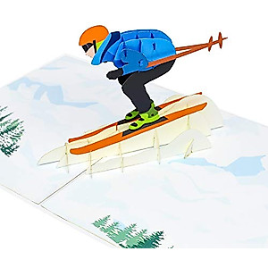 PopLife Mountain Skier 3D Pop Up Greeting Card - Birthday Card for Ski Bums and Snow Lovers, Retirement Gift for Boss, Sports Downhill Skiing - for Husband, for Boyfriend, for Son