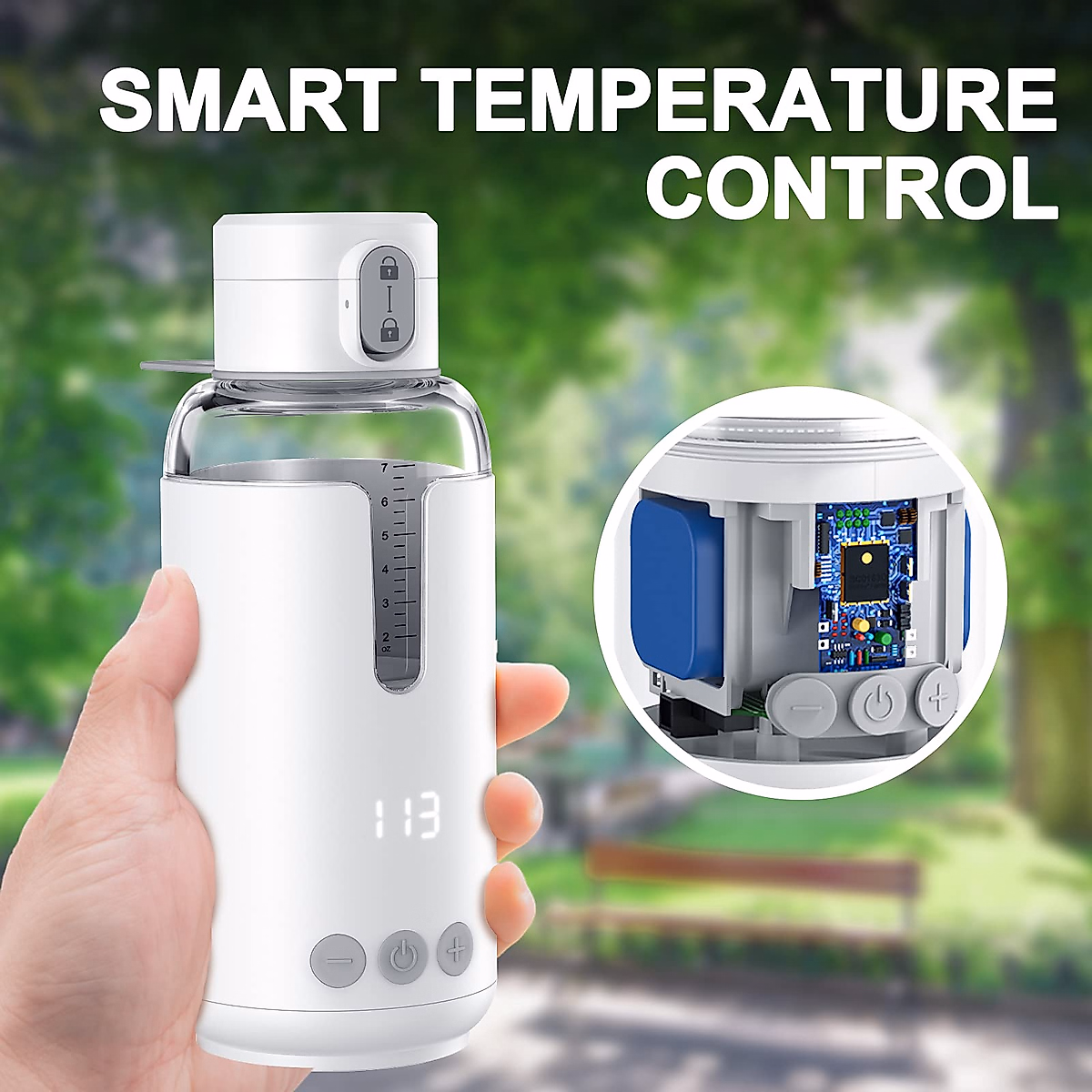 bopopo Portable Water Warmer for Formula,Milk,Precise Temp Control,Battery Powered Instant Warmer for Travel,8 Ounce,Smart Wireless Baby Flask for Car,Airplane Journey,White