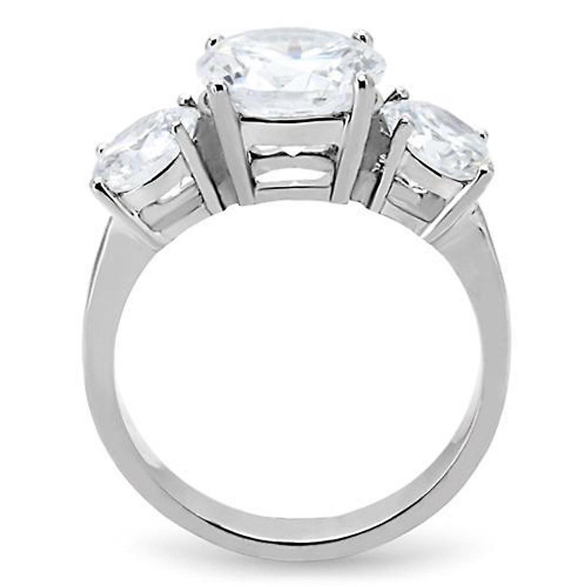 Marimor Jewelry Women's Three Stone Zirconia Stainless Steel Anniversary Engagement Ring Size 7