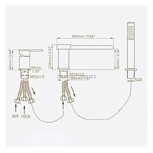 MIYANXI , Contemporary 100% Brass Waterfall 3-Hole Bathtub Faucet with Hand Shower in Polished Chrome,Kitchen Sink Faucet, WJ5501
