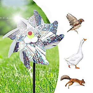Happyyami 2 Sets Reflective Pinwheels Birds Deterrent Bird Repellent Devices with Bird Repellent Pinwheels Effective Reflection Silver Spinner for Yard Patio Garden Farm (Silver)
