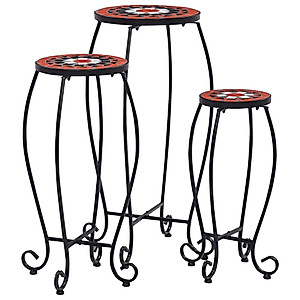 VRAXO Mosaic Tables 3 pcs Terracotta and White Ceramic,Plant Stands-24.42lbs