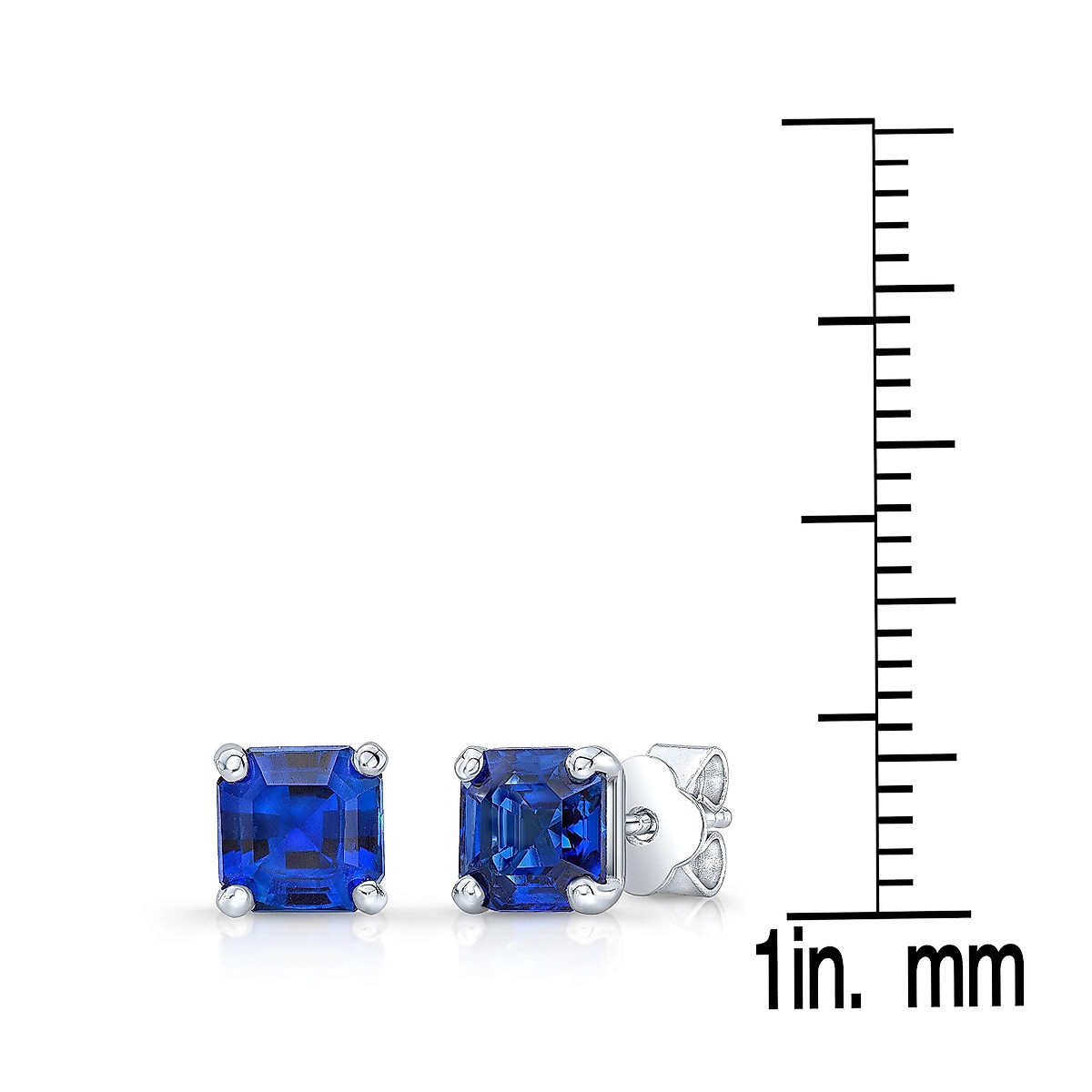 Asscher cut Created Blue Sapphire 14K White Gold Plated 925 Sterling Sliver Fashion Square Shaped basket Setting Studs Earring Great Gift for Any Occasion For Womens Girls (4MM To 9MM)
