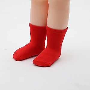 QIYIENDIAN 6 Pairs Non Slip Cozy Warm Crew Socks with Grips for Baby Infant Toddler Kids Boys Girls（5-7 Years，3-Multicolor B）