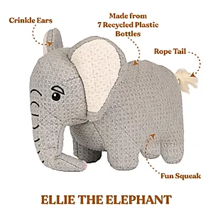 GRRREEN Savanna Collection Dog Toys | Jumbo Sized Ellie The Elephant | Cute, Durable, & Sustainable Plush Chew Toys for Dogs 50 lbs & up | Eco Friendly & 100% Recycled Materials