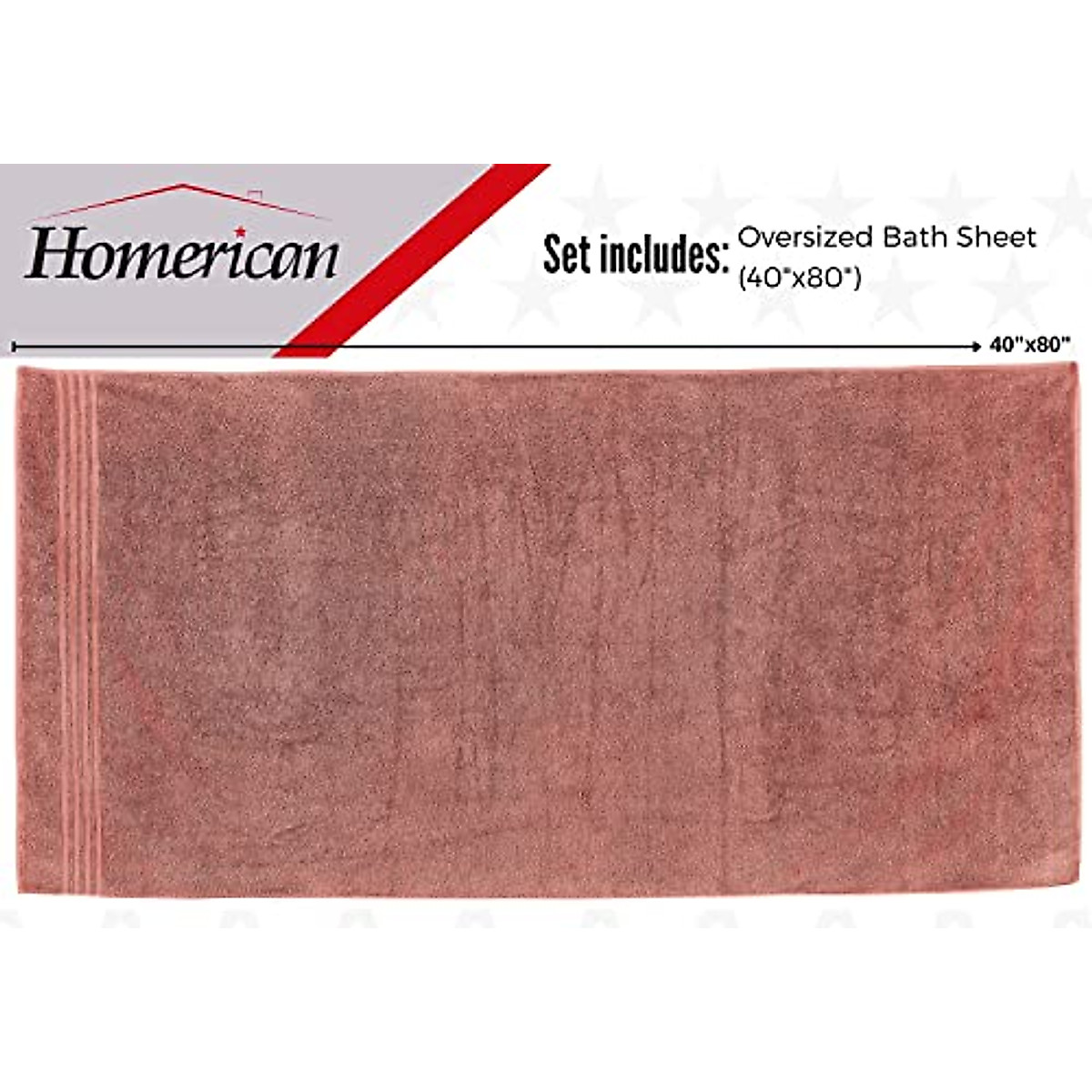 HOMERICAN Oversized Bath Towels Extra Large - Fluffy & Soft Oversized Turkish Bath Sheet - Quick Dry, Absorbent & Machine-Washable Cotton Towels for Bathroom, Hotel or Spa - 40x80, 600 GSM Terracotta