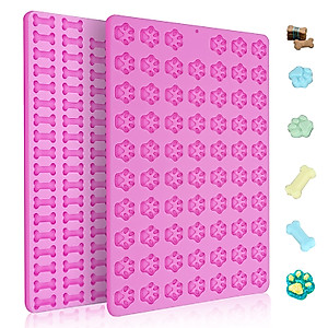 2 Pcs Mini Silicone Molds 106 Cavity Dog Bone Mold 69 Cavity Paw for Chocolate, Fondant, Candy, Biscuits, Cookie, Jelly And Dog Training Commands Concept