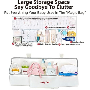 Holy Cat Hanging Baby Diaper Caddy Organizer with Paper Pocket for Changing Table Crib Playard Organization Nursery Organization Hanging Nursery-white