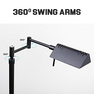 O’Bright Dimmable LED Pharmacy Floor Lamp, 12W LED, Full Range Dimming, 360 Degree Swing Arms, Adjustable Heights, Standing Lamp for Reading, Sewing, and Craft, ETL Listed (Black)