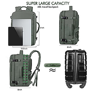 Beraliy Travel Backpack for Men Women, Airline Approved Personal Bag,17 Inch Laptop Backpack, Carry On Backpack for Hiking Overnight with USB Charging Hole, Olive-green