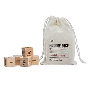 Foodie Dice® No. 1 Seasonal Dinners (pouch) - Classic Edition // Laser engraved wood dice for cooking inspiration/Foodie gift, Christmas gift, Stocking Stuffer, gifts for women