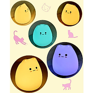 LED Cat Night Light, Battery Powered Night Light for Kids, Silicone Multicolor Cute Cat Lamp with Warm White and 7-Color Breathing Mode, Christmas Gifts for Kids, Baby, Children, Lady (Cute Cat)