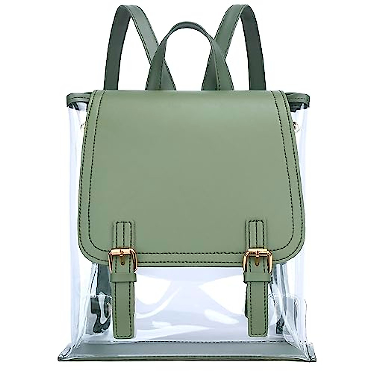 KKXIU Girls Fashion Clear Backpack Stadium Approved Bag Transparent See Through Bookbag Purse for Women and Ladies (Green)