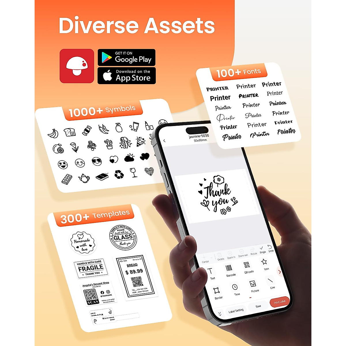 Phomemo M110 Label Printer - Bluetooth Portable Label Maker No Ink, Mini Barcode Label Printer for Retail, Address, Barcode, Home, for PC/Mac, iOS/Android with 3pack Most Used Labels, Snow White