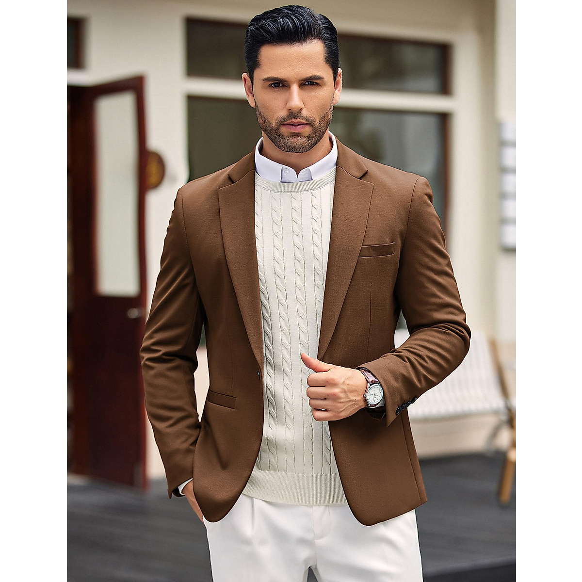 COOFANDY Men's Knit Blazer Jacket Lightweight Sport Coats Brown Casual Suit Jackets Brown XXL