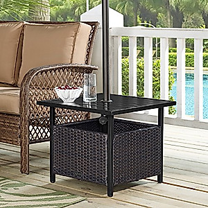 Ulax Furniture Patio Side Table Outdoor Wicker Umbrella Bistro End Table